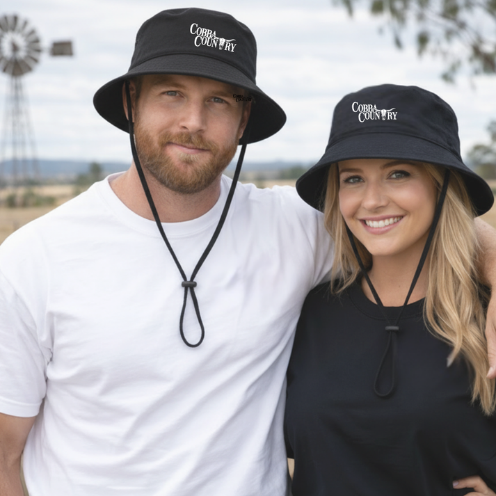 Adult Bucket Hat - Black (with string) – Cobba Country